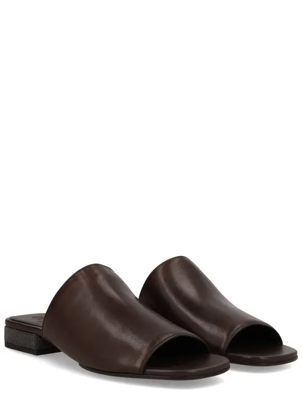 Brunello Cucinelli Leather Sandal With Heel - Brown