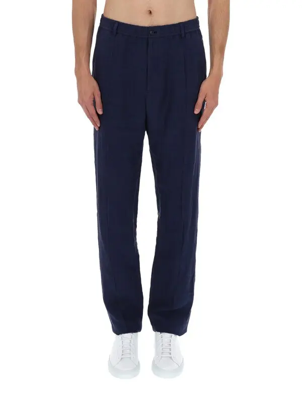 Emporio Armani Pantalone In Lino - Blue