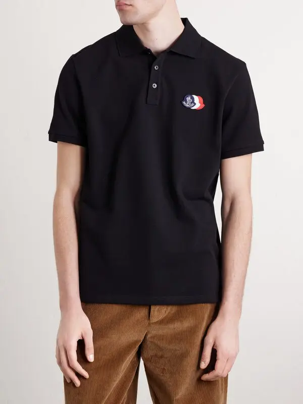 Moncler Logo-appliquéd Cotton-piqué Polo Shirt - Black