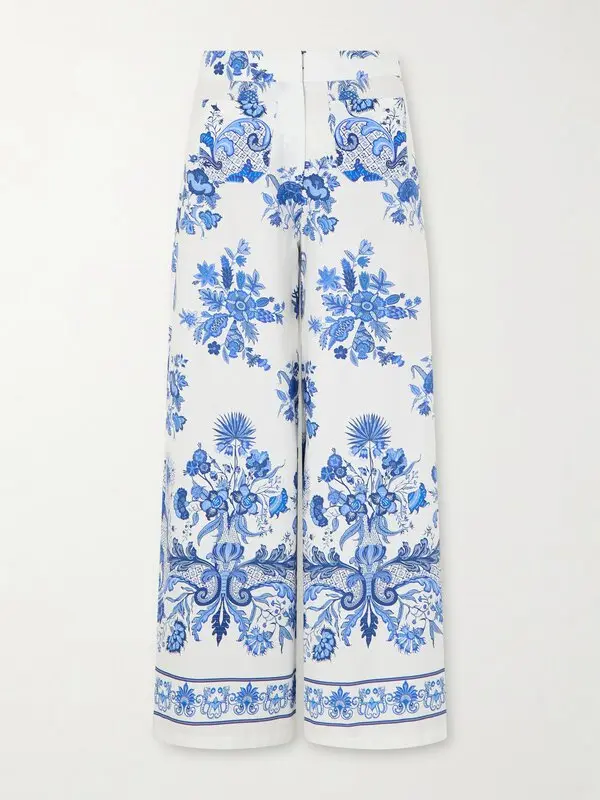 EMPORIO SIRENUSE Floral Printed Wide-leg Cotton Pants - Blue