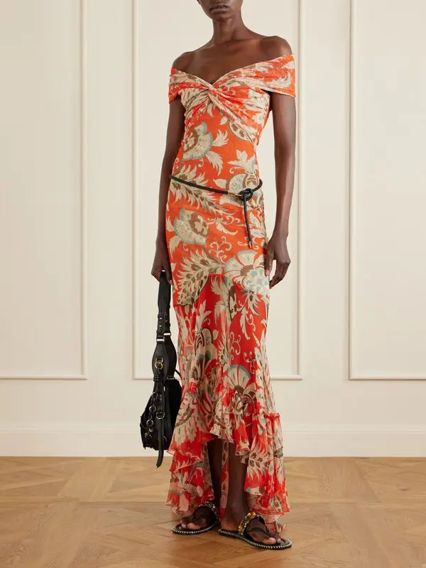 Etro Printed Ruffled Midi Dress