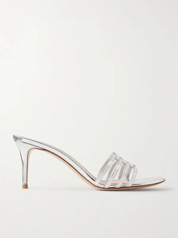 GIANVITO ROSSI 70 Metallic Leather Sandals - Silver