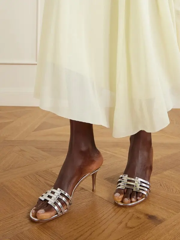 GIANVITO ROSSI 70 Metallic Leather Sandals - Silver