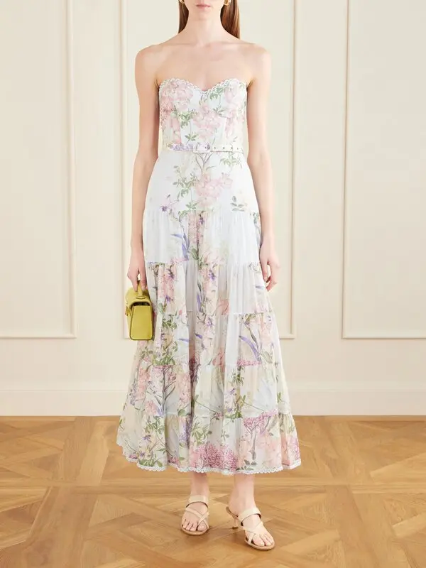 Charo Ruiz Ibiza Danny" Belted Floral-print Cotton-blend Midi Dress - Blue