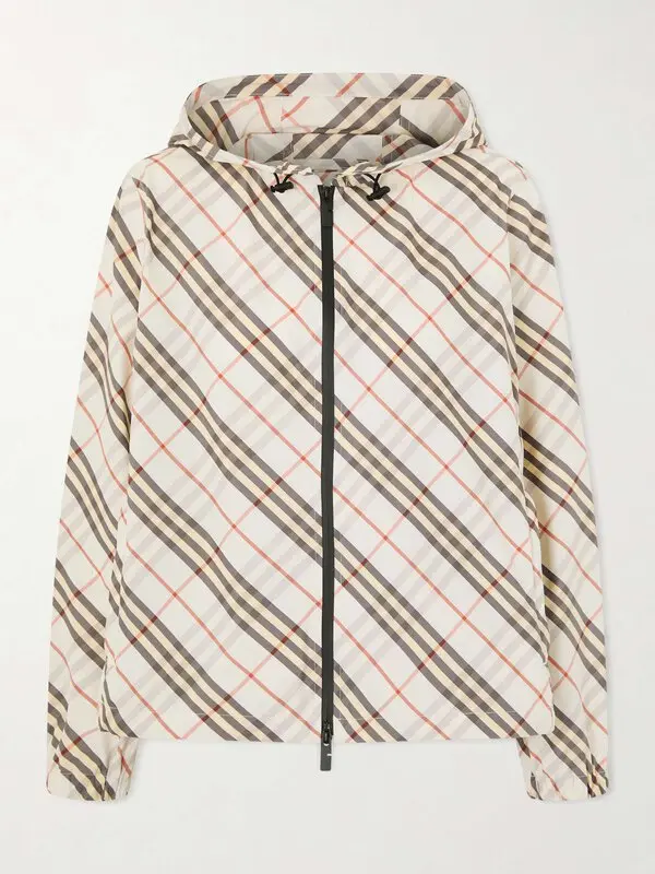 Burberry Checked Hooded Shell Jacket - Beige