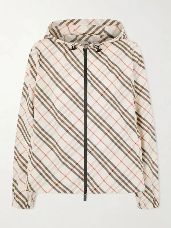 Burberry Checked Hooded Shell Jacket - Neutrals