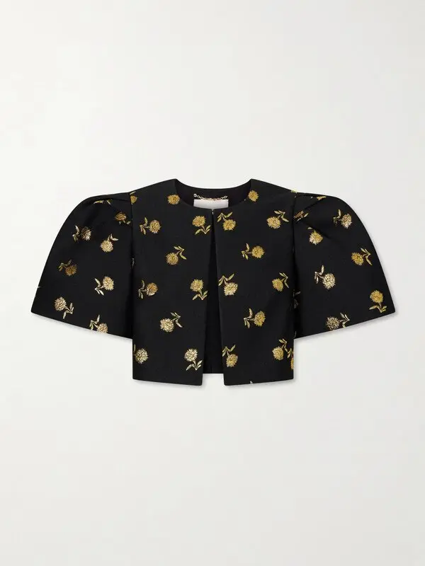 Carolina Herrera Cropped Embroidered Jacquard Evening Jacket