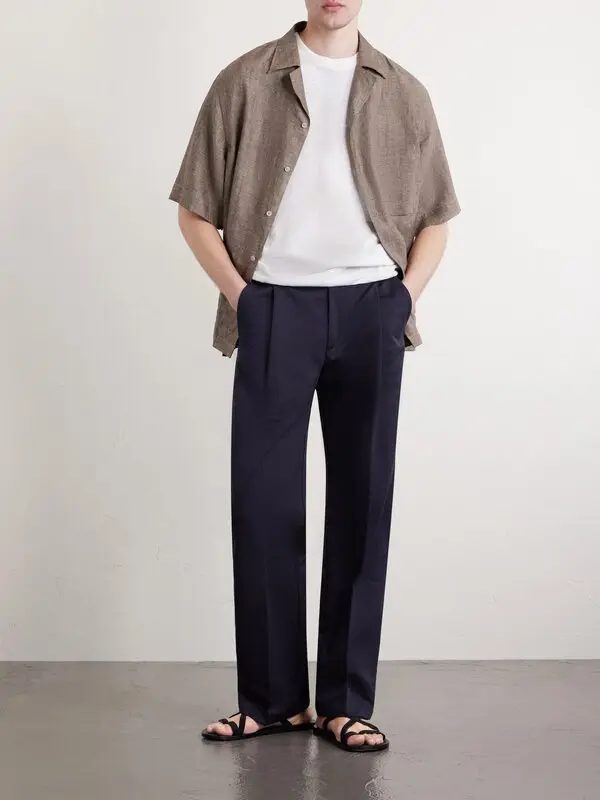 Altea Orval Cotton And Linen-blend Gabardine Trousers