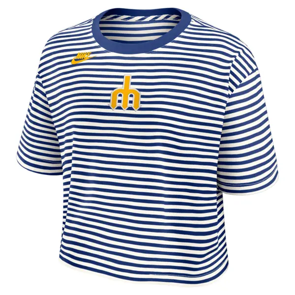 Nike Seattle Mariners Cooperstown Logo Striped Mlb Cropped T-shirt - Blue