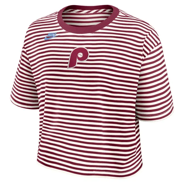 Nike Philadelphia Phillies Cooperstown Logo Striped Cropped T-shirt - Red
