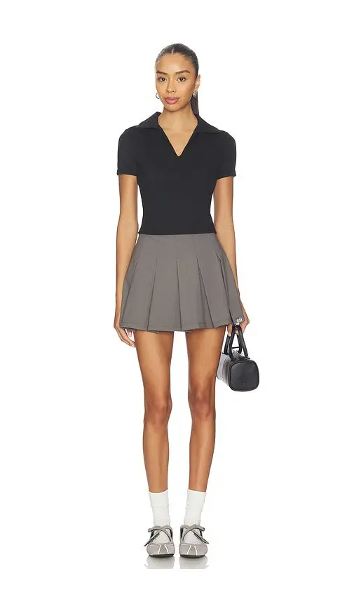 GOLD HINGE Cropped V-neck Polo Top
