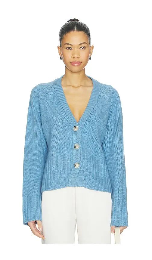 Soft Goat V-neck Cashmere Cardigan - Azure