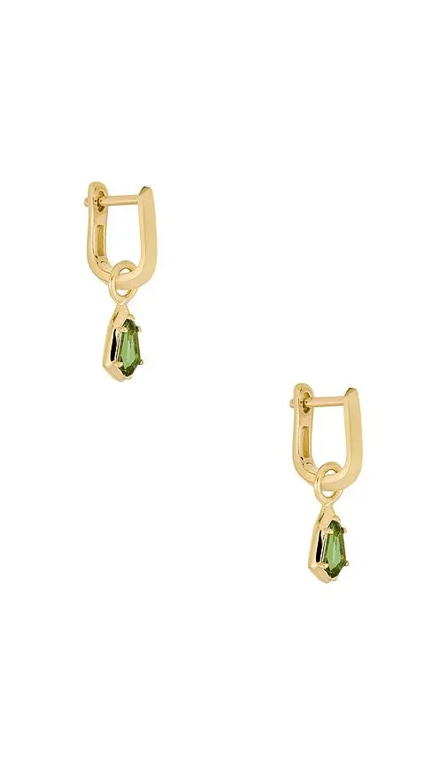 STONE AND STRAND Knife Edge Shield Drop Hoop Earrings - 14k Yellow Gold & Green Tourmaline