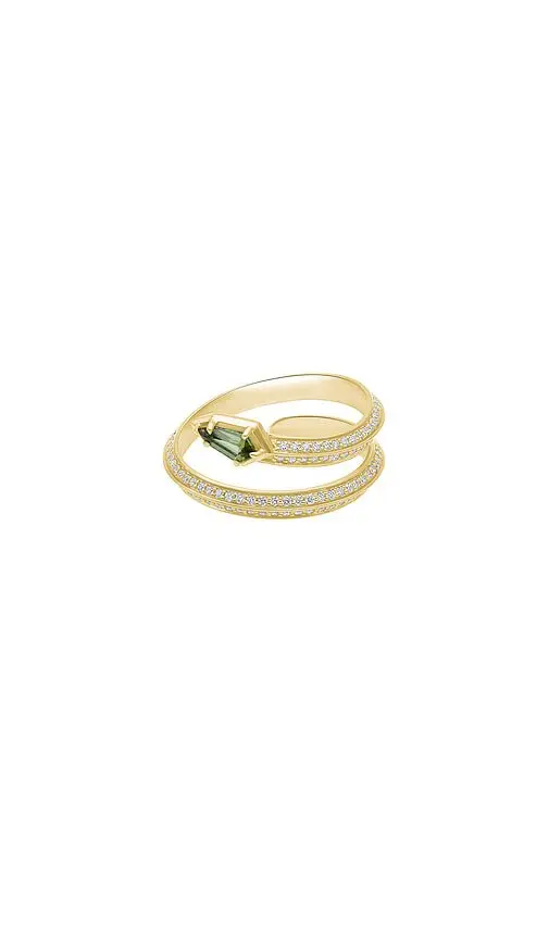 STONE AND STRAND Shield Serpent Ring - 14k Yellow Gold & Green Tourmaline