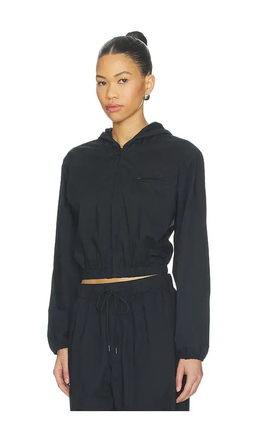 SKIMS Cropped Zip Up Jacket In Swiss Cotton Sateen - Onyx