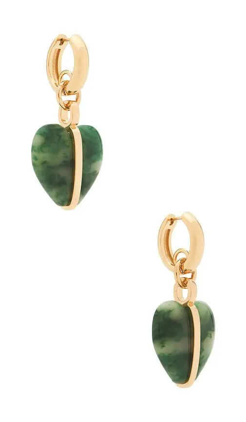 ROXANNE ASSOULIN Semi Heart Cab Cham Earrings - Gold & Moss Agate