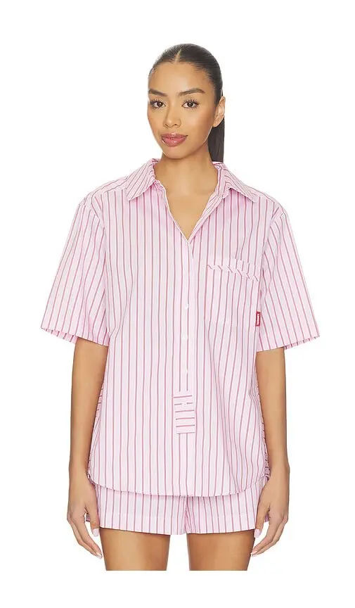 HOMMEY Stripe Pajama Short Sleeve Shirt - Poppy