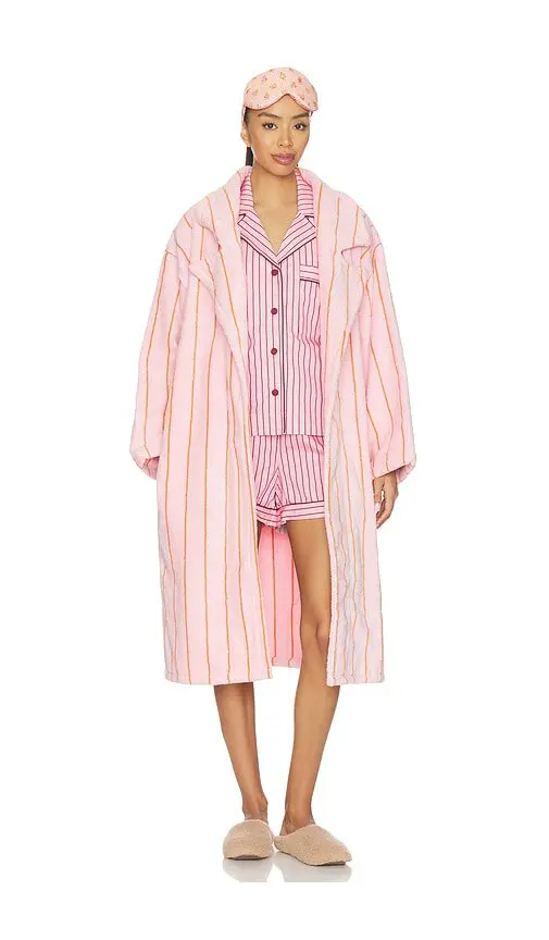 HOMMEY Pinstripe Robes In Pink - Fleur