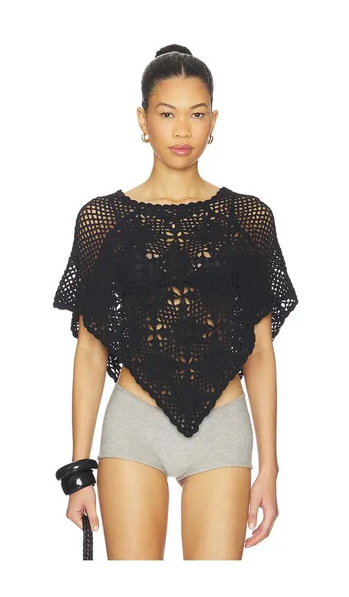 Frankies Bikinis Sophie Crochet Poncho - Black