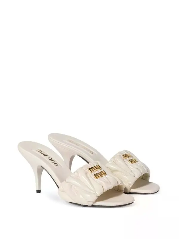 Miu Miu Matelassé Patent Nappa Leather Mules - Neutrals
