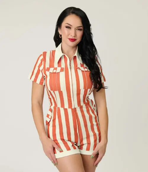 Unique Vintage 1960s Mia Romper - Red & Ivory Stripe