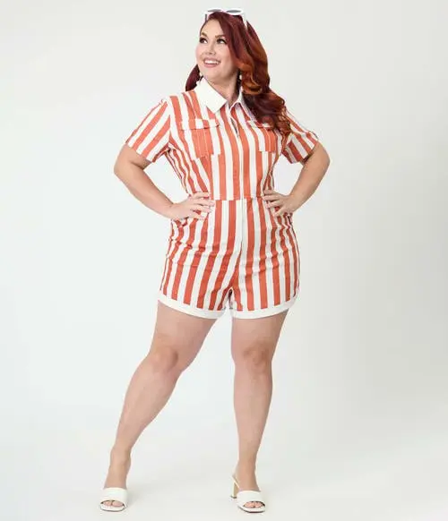 Unique Vintage 1960s Mia Romper - Red & Ivory Stripe
