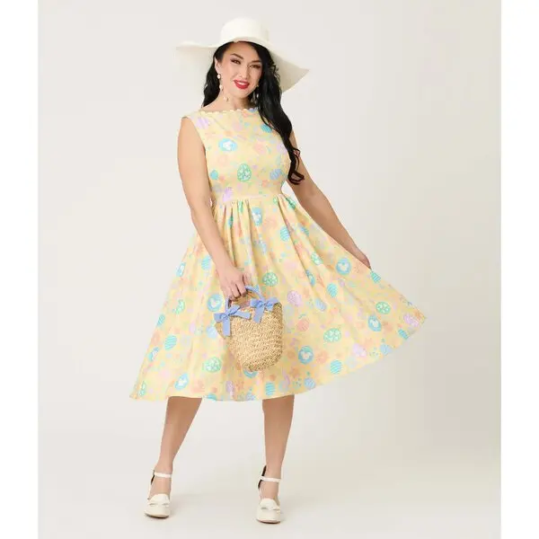 Unique Vintage Livvie Swing Dress - Yellow Egg Print