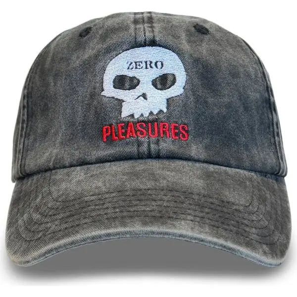 PLEASURES X Zero Skateboards Skull Denim Baseball Cap - Black