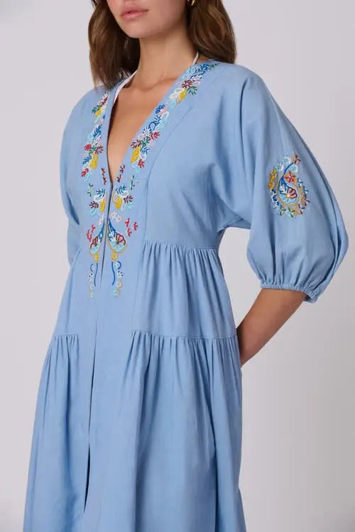 Shoshanna Embroidered Linen Evora Midi Coverup