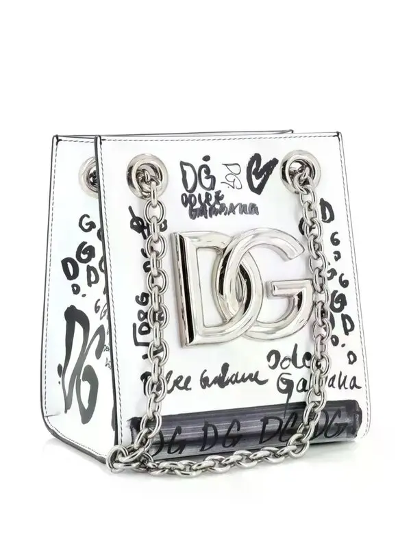 Dolce & Gabbana 3.5 Chain Bucket Bag Graffiti Printed - White