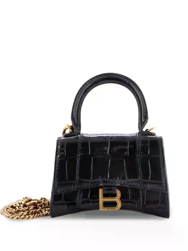 Balenciaga Hourglass Chain Top Handle Crocodile Embossed Bag