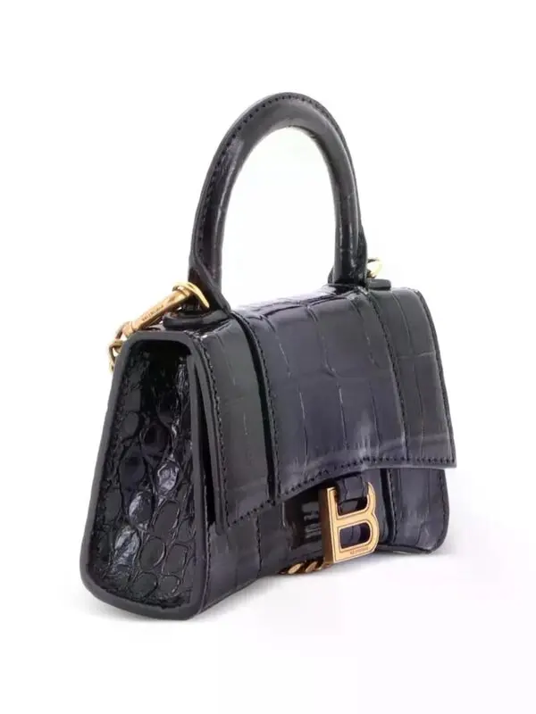 Balenciaga Hourglass Chain Top Handle Crocodile Embossed Bag