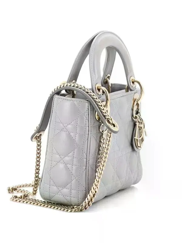 Dior Lady Chain Bag Cannage Quilt Lambskin Mini Satchel - Grey
