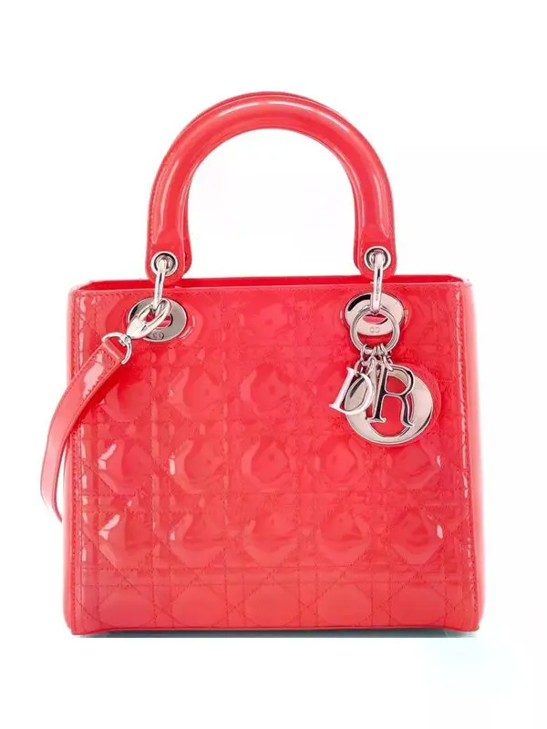 Dior Lady Bag Cannage Quilt Patent Medium Satchel - Pink