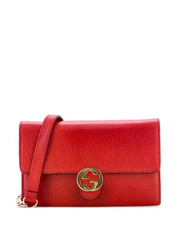 Gucci Interlocking Wallet On Chain Leather Crossbody Bag - Red