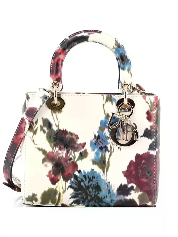 Dior Lady Bag Floral Printed Lambskin Medium Satchel - Multicolour