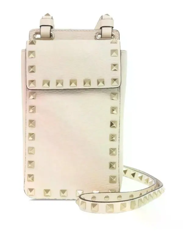 Valentino Garavani 2000-2017 Leather Rockstud Spike Phone Case Crossbody Bag - White