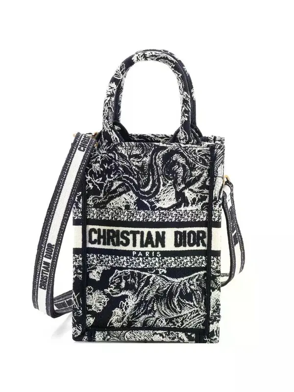 Dior Book Tote Phone Bag Embroidered Canvas Mini - Blue