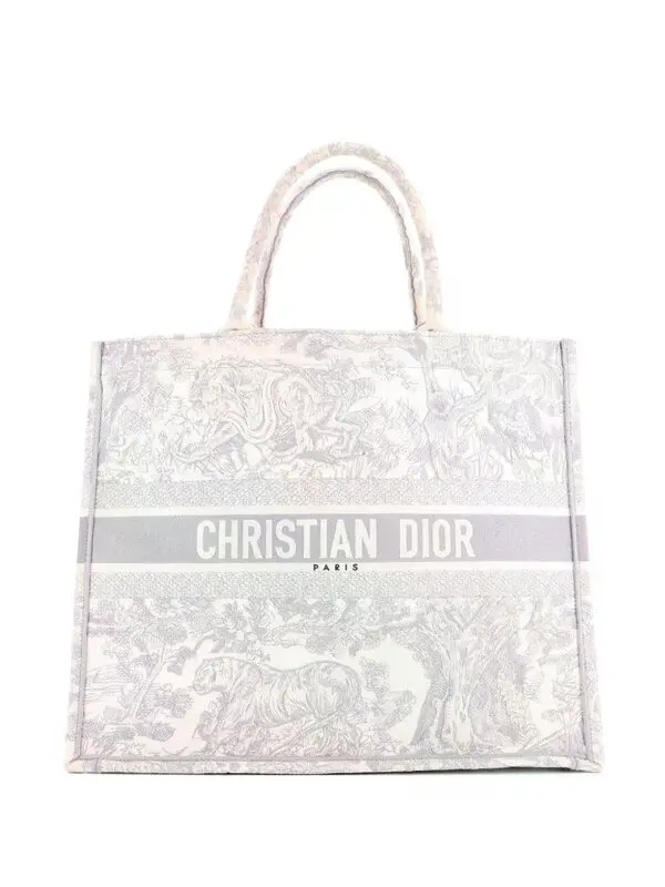 Dior Book Embroidered Canvas Large Tote - Grey