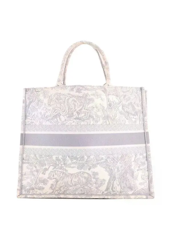 Dior Book Embroidered Canvas Large Tote - Grey
