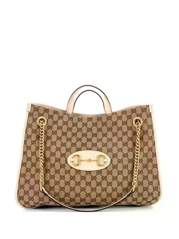 Gucci Horsebit 1955 Chain Gg Canvas Leather Large Tote Bag - Brown