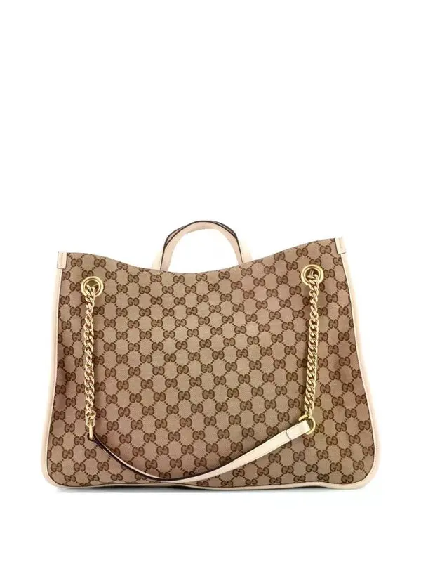 Gucci Horsebit 1955 Chain Gg Canvas Leather Large Tote Bag - Brown