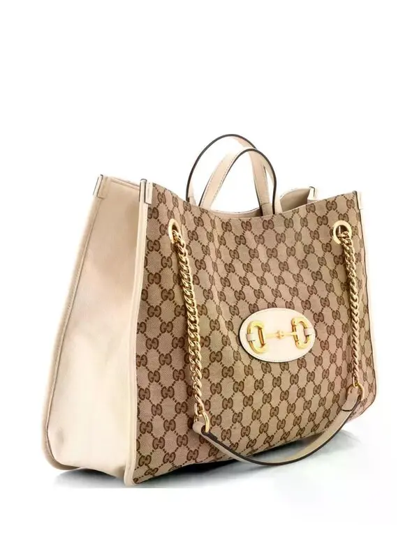 Gucci Horsebit 1955 Chain Gg Canvas Leather Large Tote Bag - Brown