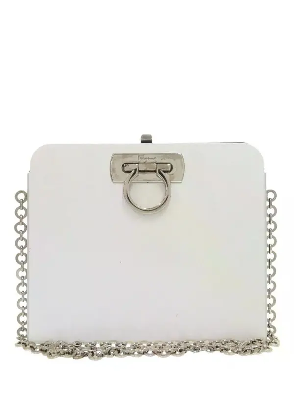 FERRAGAMO Leather Gancini Chain Crossbody Bag - White