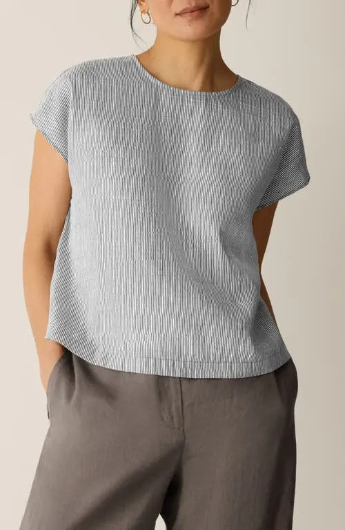 Eileen Fisher Linen Blend Striped Top - Wren