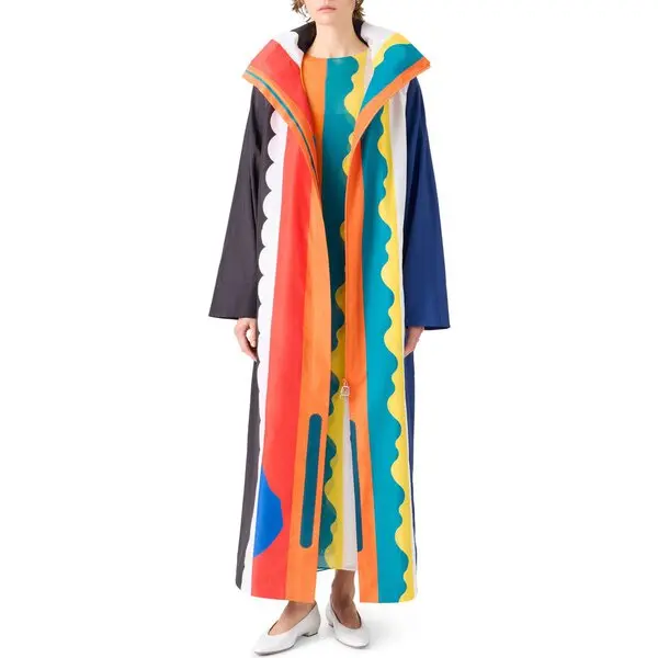 Akris Paravent Print Hooded Taffeta Coat