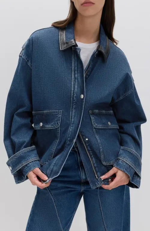 M&s Denim Bomber Jacket - Medium Indigo