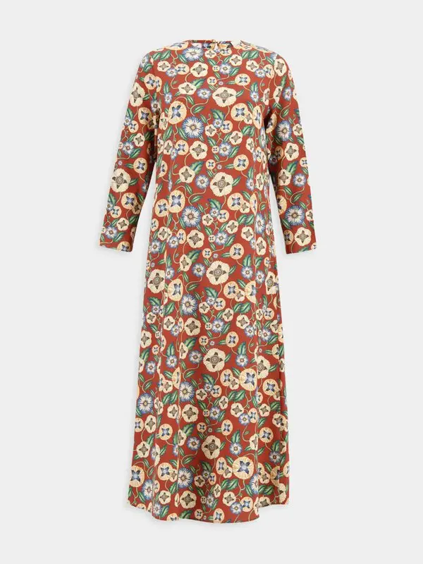 PAULA Floral Printed Silk Dress - Red