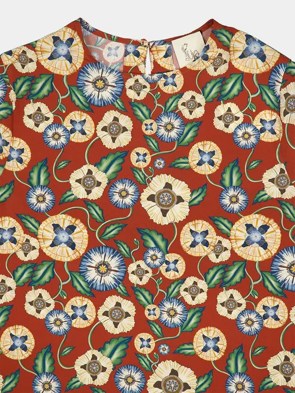 PAULA Floral Printed Silk Dress - Red