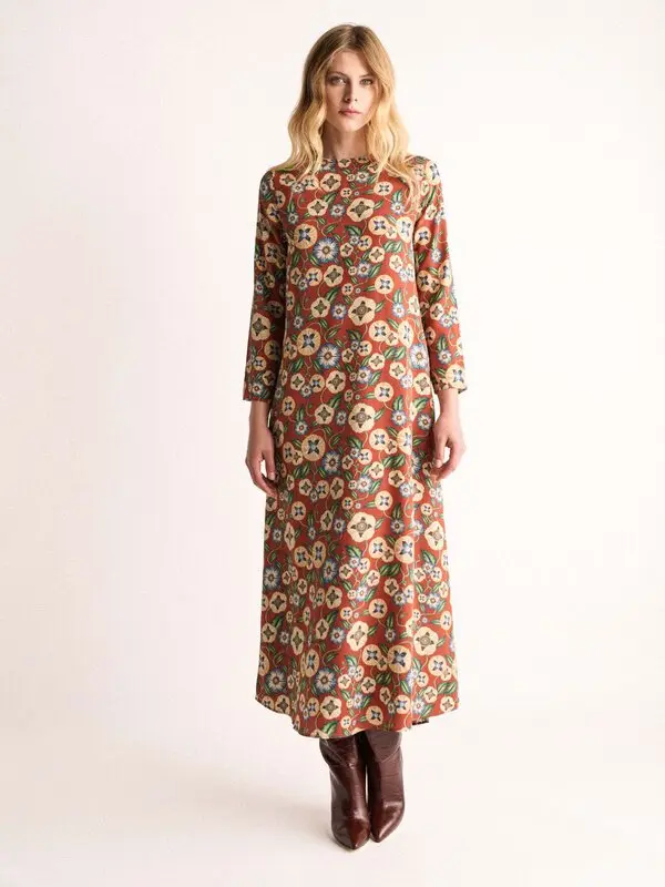 PAULA Floral Printed Silk Dress - Red